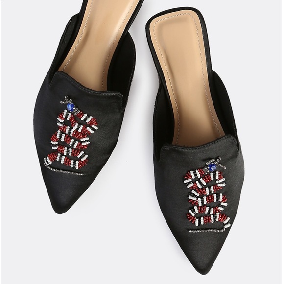 Shoes | Satin Beaded Snake Mules | Poshmark
